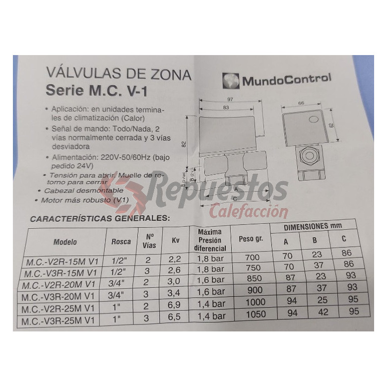 VALVE ZONE 2 WAY MUNDOCONTROL 1" V2R-25 WITH SWITCH VR13259